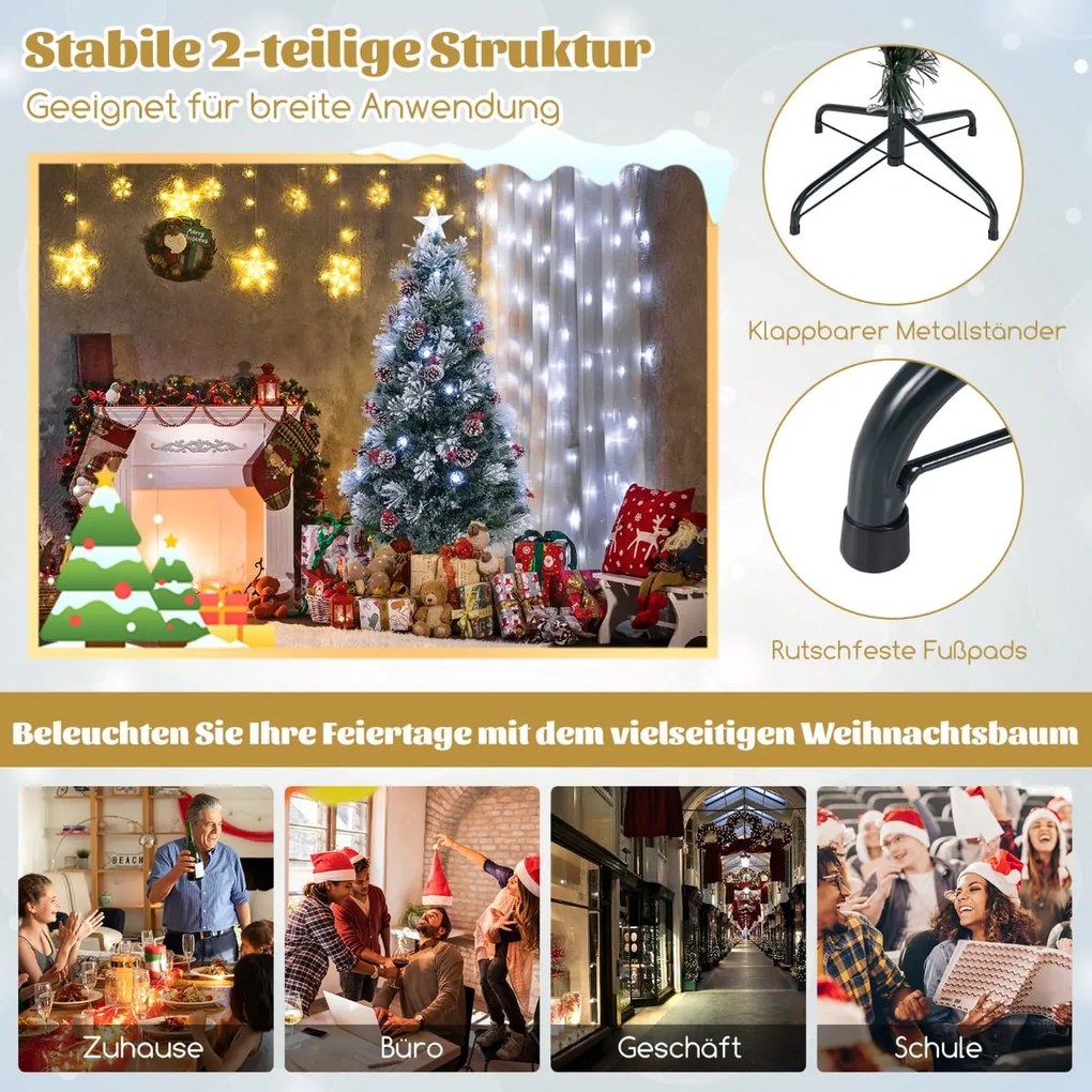 Costway 180 cm umělý vánoční stromek se světly a sněhem a hvězdami