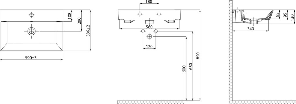 Aqualine Aqualine, ORION keramické umyvadlo 59x38,6cm, bílá, 27060