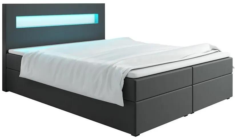 KENIX LOZE 140x200 boxspring postel s LED osvětlením šedá 140 x 115 x 209 cm
