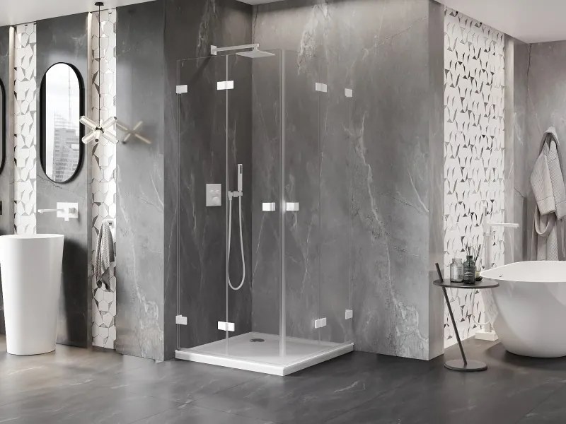 Mexen Lunar-F Duo, skládací sprchový kout 85 x 85 cm, 8mm čiré sklo, bílý profil, 836-085L-085P-20-00