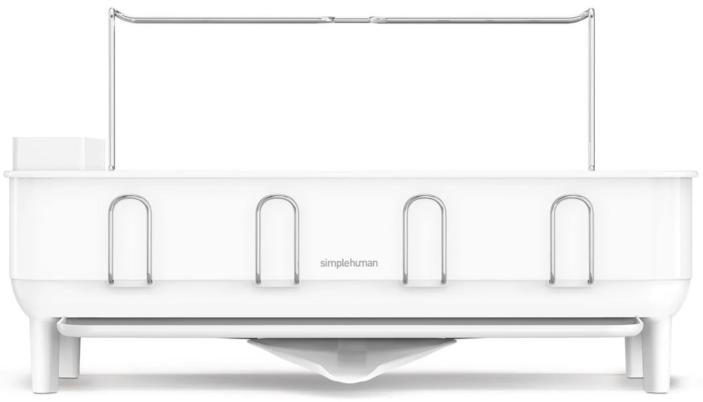 Odkapávač na nádobí Simplehuman s držákem na skleničky, rám z matné bílé oceli