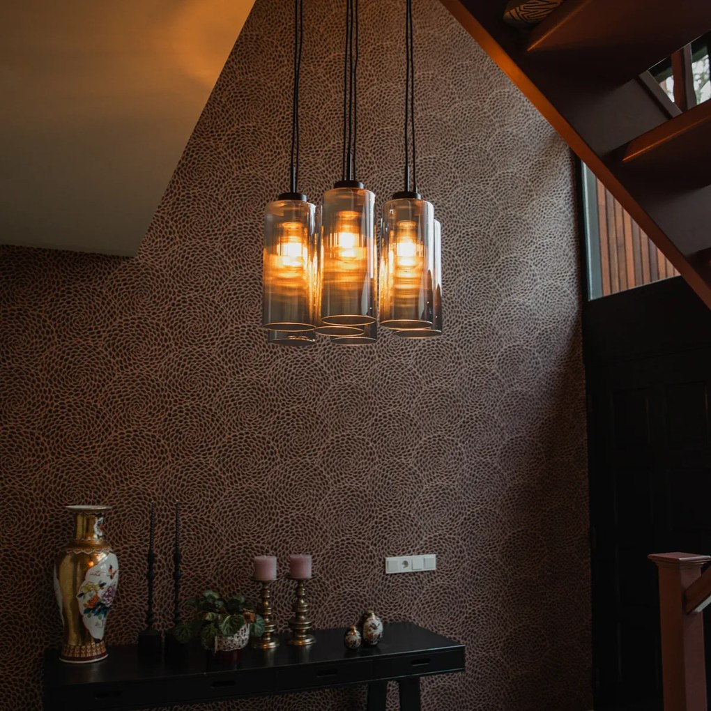 Art Deco závěsné svítidlo černé s kouřovým sklem 7-světlo - Laura