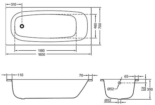 Jika Tanza Plus Vana 160x70 cm, bez noh H2251910000001