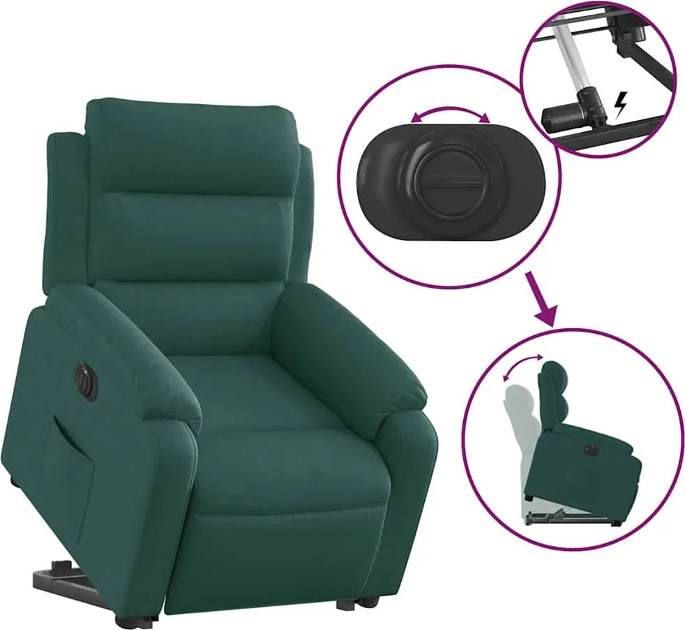 Elektrické zvedací polohovací křeslo tmavě zelené textil 3205010