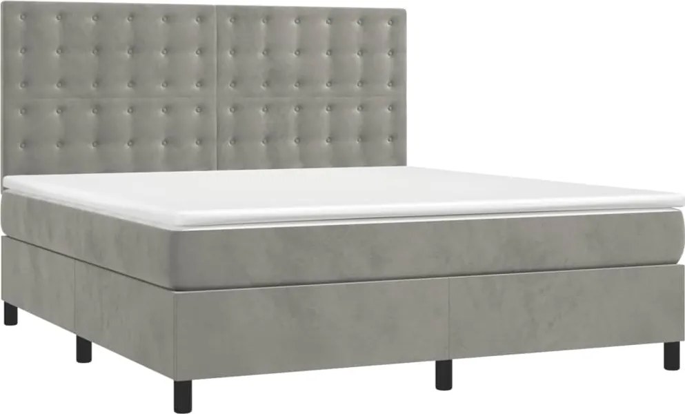 Box spring postel s matrací a LED světle šedá 160x200 cm samet 3136371