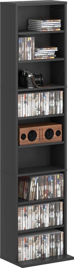 HOMCOM knihovna s 9 policemi pro 260 CD, moderní design, CD regál z dřevotřísky, 33x24x140 cm, černá | Aosom