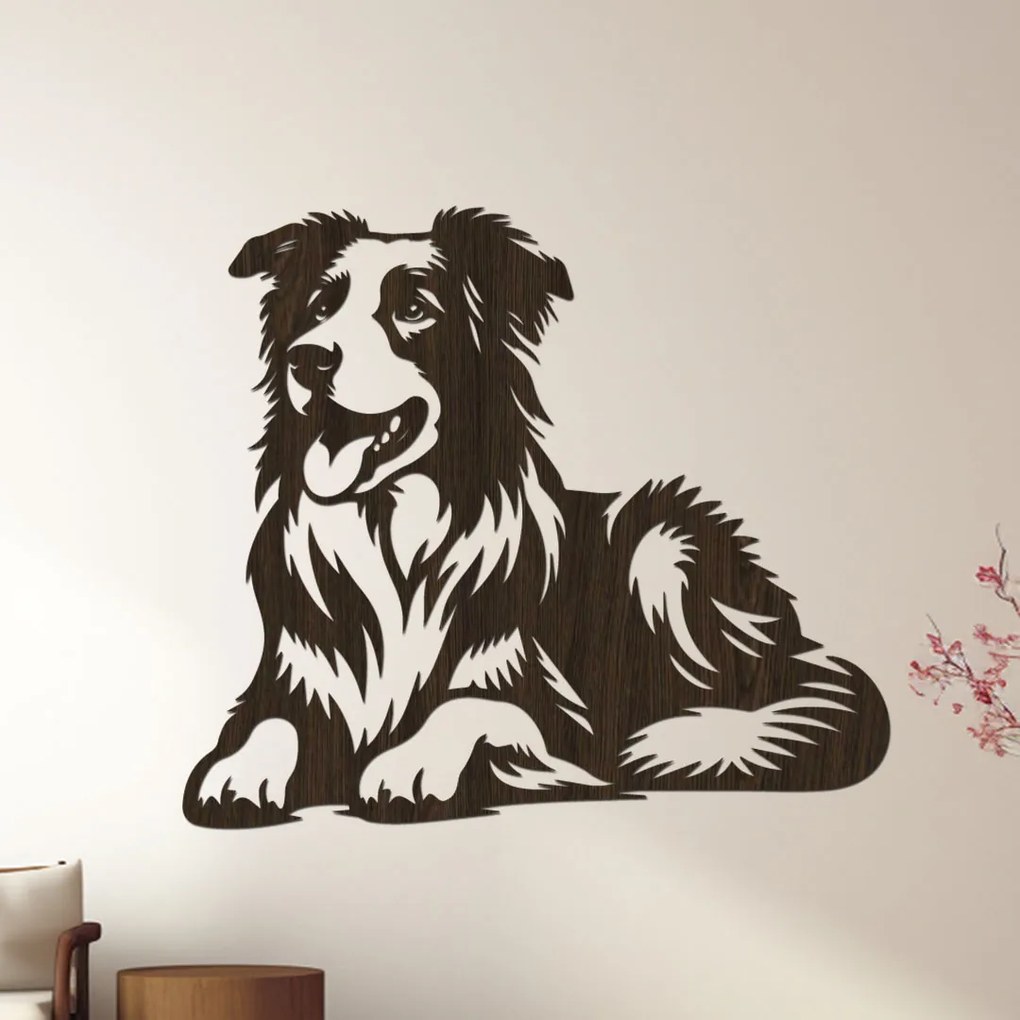 dřevo života Dřevěná dekorace psa BORDER COLLIE Zvolte rozměr (cm): 40x34, Zvolte barvu dekoru: Černá