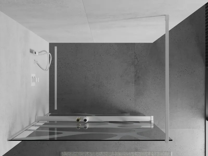 Mexen Kioto+, sprchová zástěna Walk-In s poličkou a věšákem 90 x 200 cm, 8mm čiré sklo bílý vzor, ​​bílý profil, 800-090-121-20-97