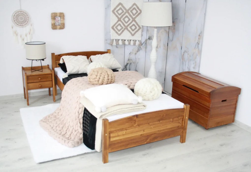Vyvýšená postel JOANA + rošt ZDARMA, 140 x 200 cm, dub-lak