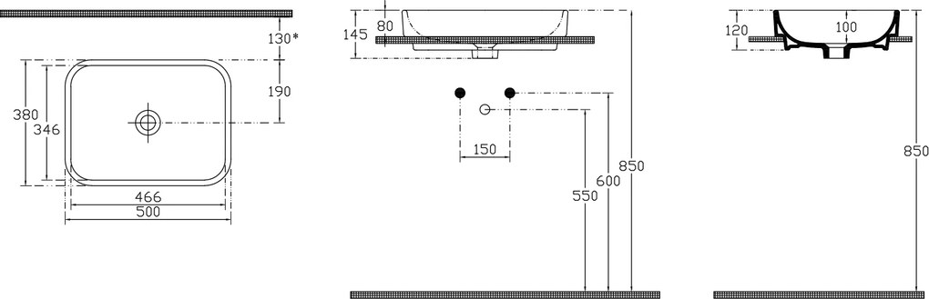 Isvea Isvea, SOTT AQUA Keramické umyvadlo 50x38cm, bílá, 10SQ51050