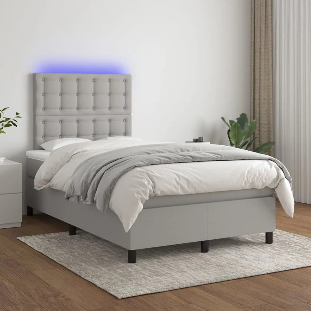 Box spring postel s matrací a LED světle šedá 120x200 cm textil