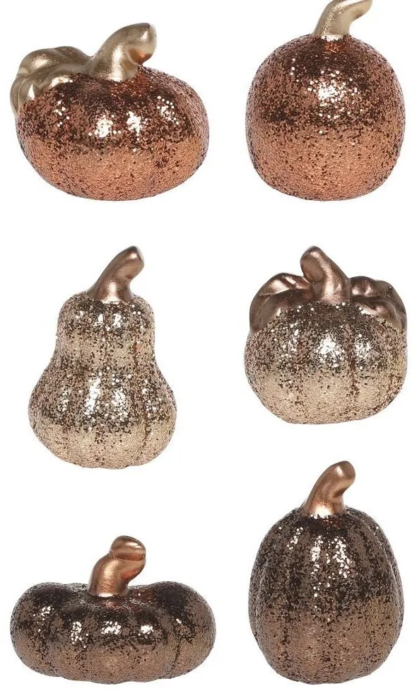 Set 6ks keramická dekorace dýně se třpytkami Pumpkin - Ø 5*7 cm