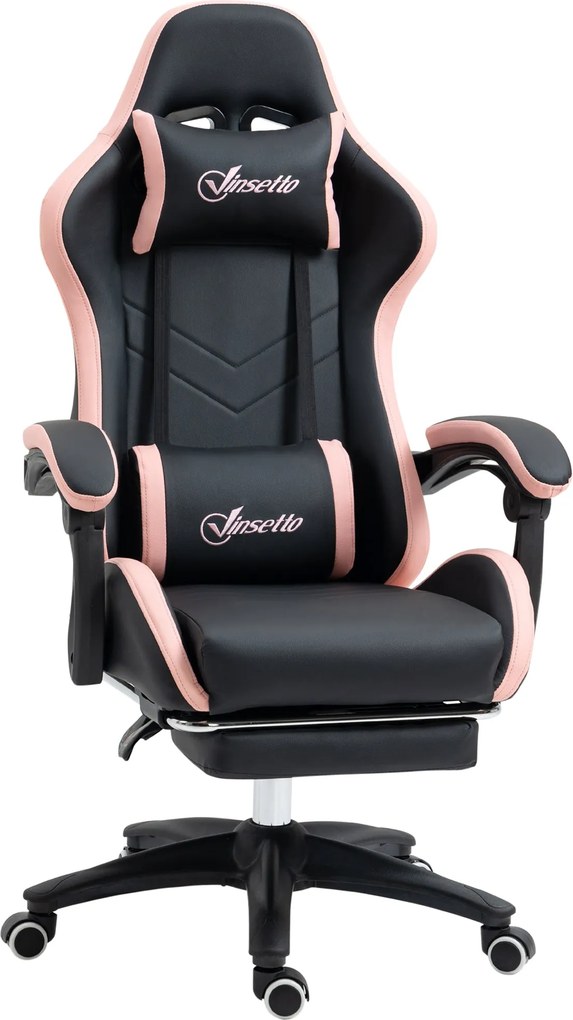 Vinsetto Herní Křeslo Racing Gamer Křeslo PU Kůže s Nastavitelnou Výškou, Polohováním 135°, Opěrkou Hlava, Bederní Oporou a Sklopným Podnožím pro Kanc