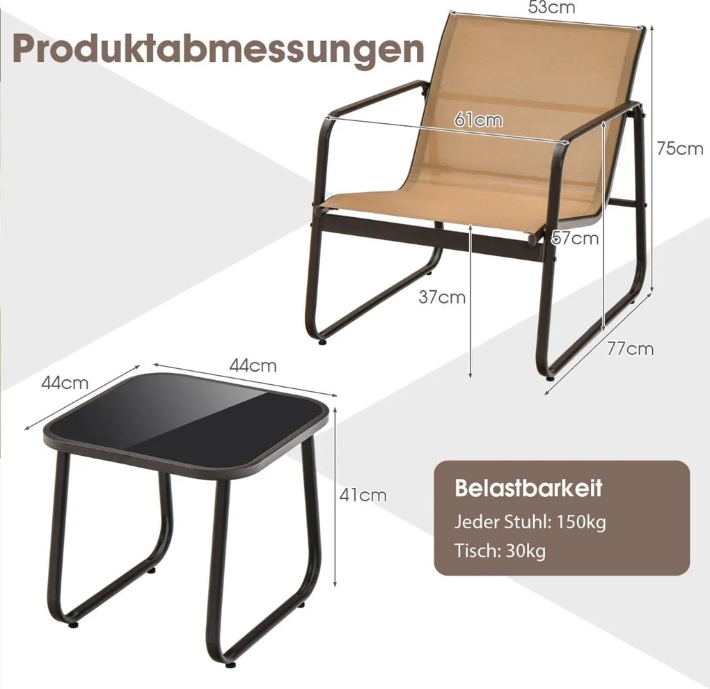 Costway 3-Piece Patio Conversation Set Venkovní sada kovových židlí a stolu