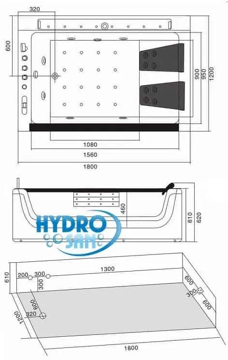 NIKIDO HydroMasážní vana IMPERIA 180x120x62 s ohřívačem