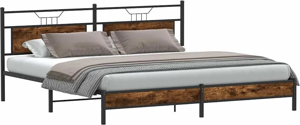 Kovový rám postele bez matrace kouřový dub 193 x 203 cm 3325107