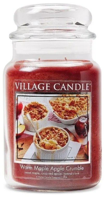 VILLAGE CANDLE Svíčka Village Candle - Warm Maple Apple Crumble 602 g, červená barva, sklo, vosk