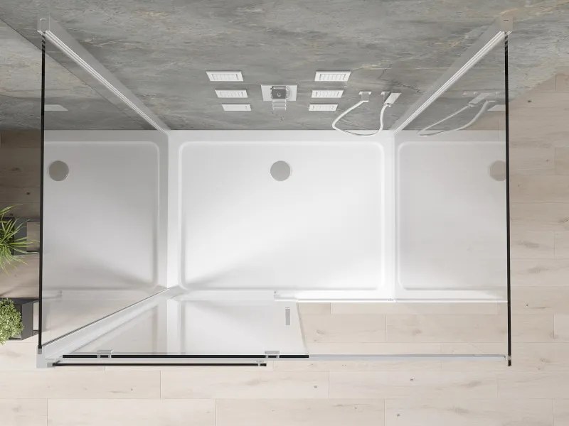 Mexen Omega-3S sprchový kout 3-stěnný, posuvný 130x80 cm, transparentní, chrom + vanička Flat - 825-130-080-01-00-3s-4010