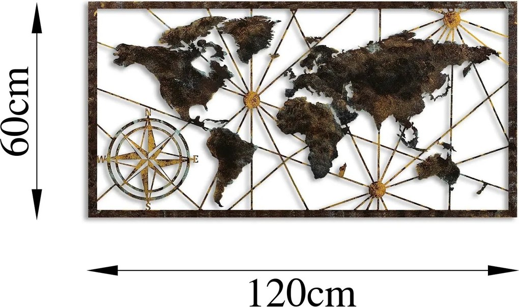 Nástěnná kovová dekorace World Map Large 1 vícebarevná