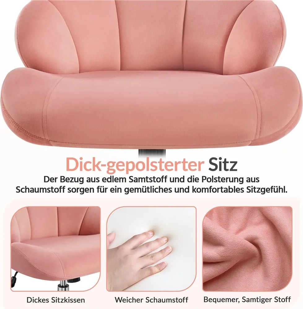 Kancelářská židle Yaheetech – růžová, 60 cm (šířka) × 60 cm (hloubka) × 76,5 cm – 86 cm (266901824875)