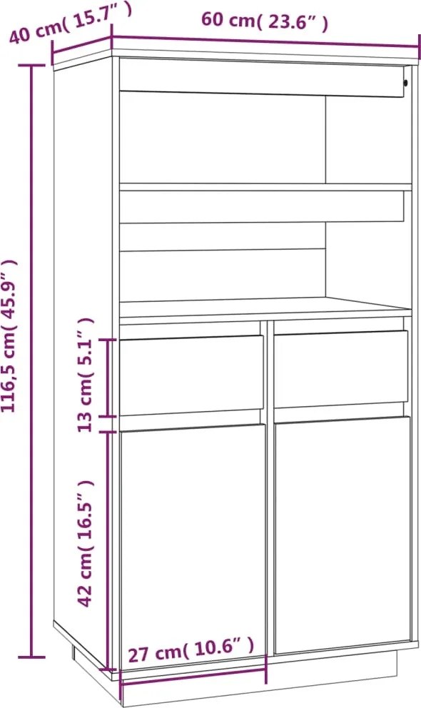 vidaXL Skříň highboard 60 x 40 x 116,5 cm masivní borové dřevo [814535] Barva: Bílá