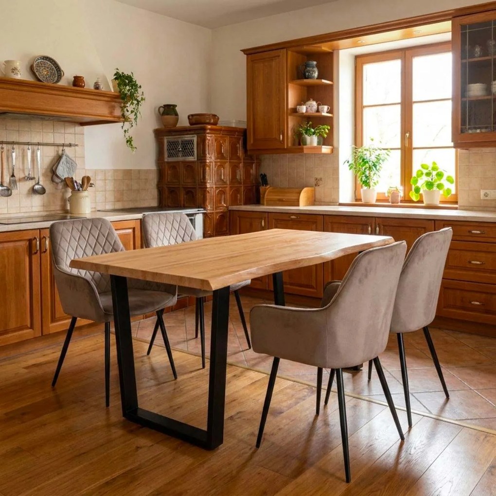 Vikio Jídelní set pro 4 osoby 160x90 cm dub noha U béžová židle s područkami VJS166-4CA
