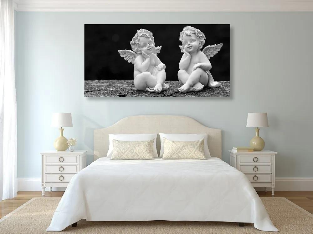 Obraz dvojice malých andělů v černobílém provedení Varianta: 120x60