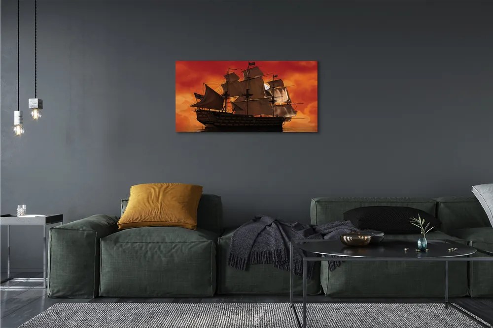 Obrazy na plátně Loď moře oranžová obloha 140x70 cm