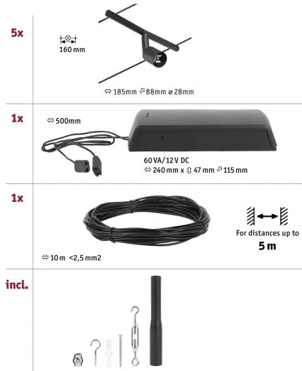 Paulmann 94446 - SADA 5xGU5,3/10W Bodové svítidlo SALT 230V černá
