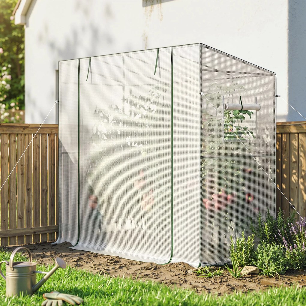Outsunny skleník s rolovacími dveřmi, 2 okna, zimní skleník z ocelové fólie, skleník na balkon, zahrada, skleník na rajčata s UV ochranou 200x76x170c…