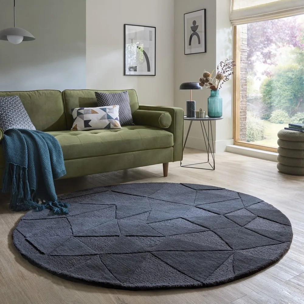 Antracitový ručně tkaný vlněný kulatý koberec ø 160 cm Shard Charcoal – Flair Rugs