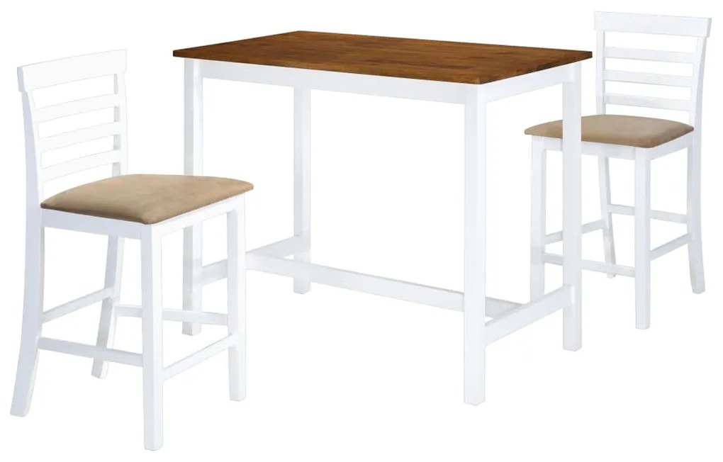 275233 vidaXL Barový stůl a židle sada 3 kusů masivní dřevo hnědo-bílá