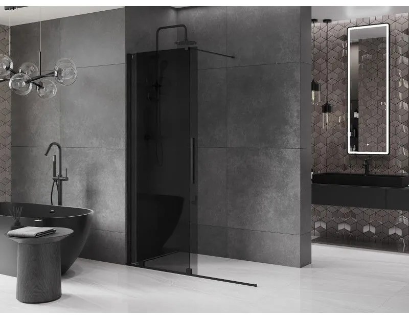 Mexen Velar, sprchová zástěna s posuvnými dveřmi Walk-in 140 x 200 cm, 8mm šedé sklo, černá matná, 871-140-000-43-70