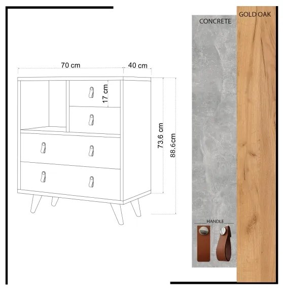 Komoda WITLOF 87x70 cm hnědá/šedá