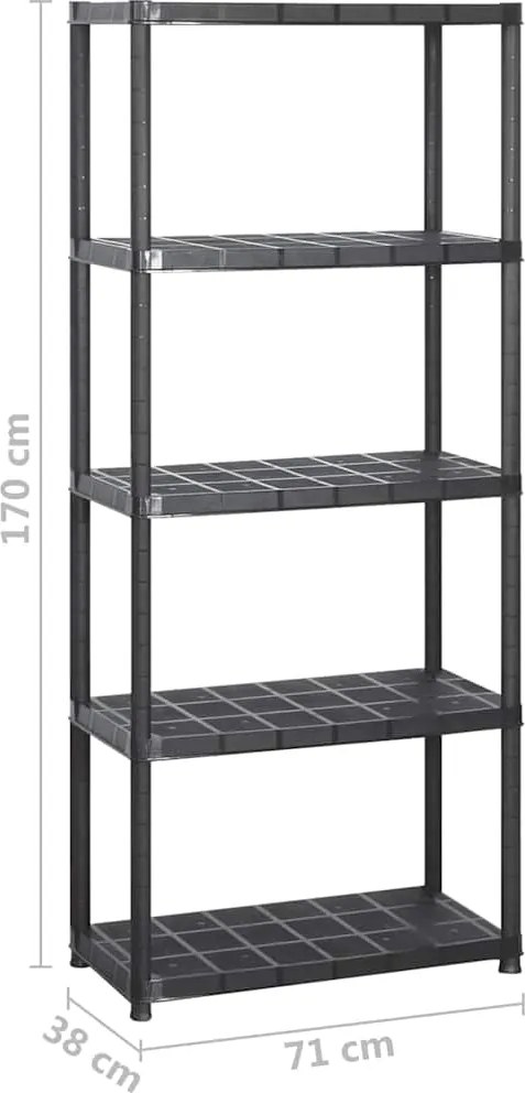 Úložný regál 5patrový černý 142 x 38 x 170 cm plast 3059852