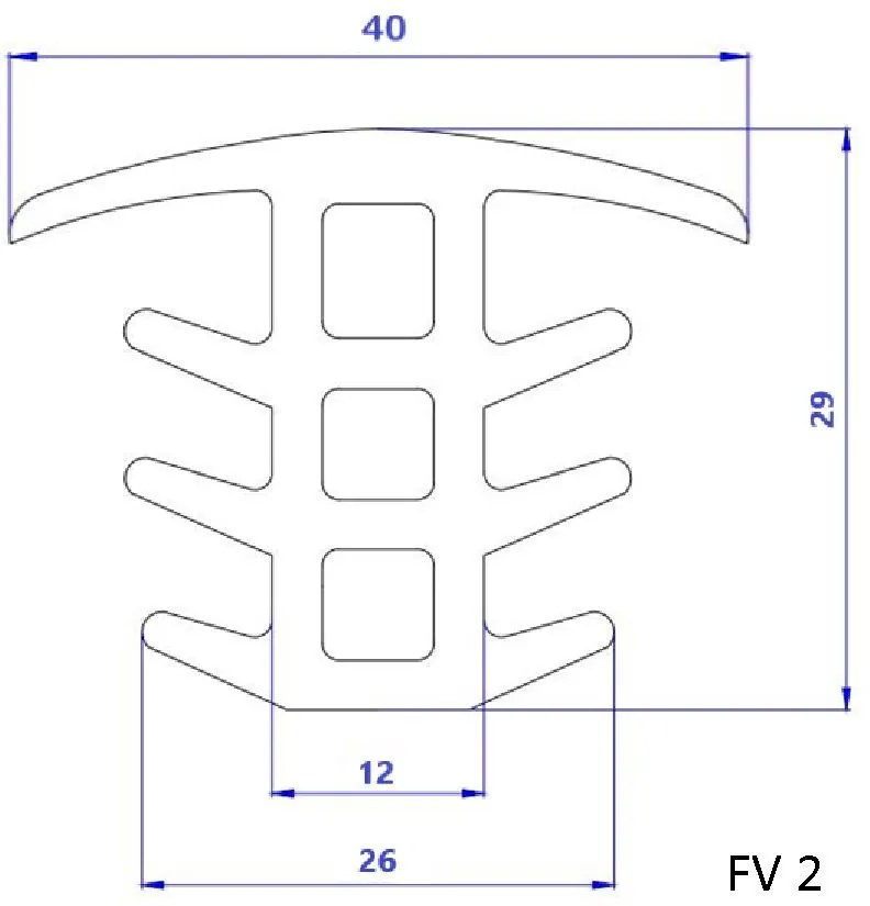 Gumový těsnící profil bez stříšky FV2 pro fotovoltaické panely - pro mezeru mezi FV panely 19-23mm, návin 6m, IMPOL TRADE