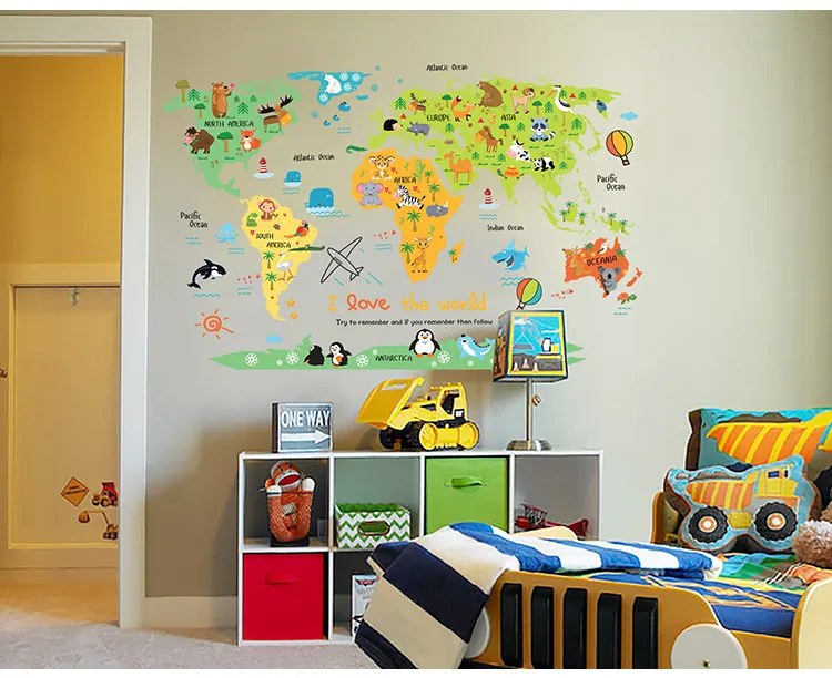 Živá Zeď Samolepka na zeď Dětská barevná mapa světa