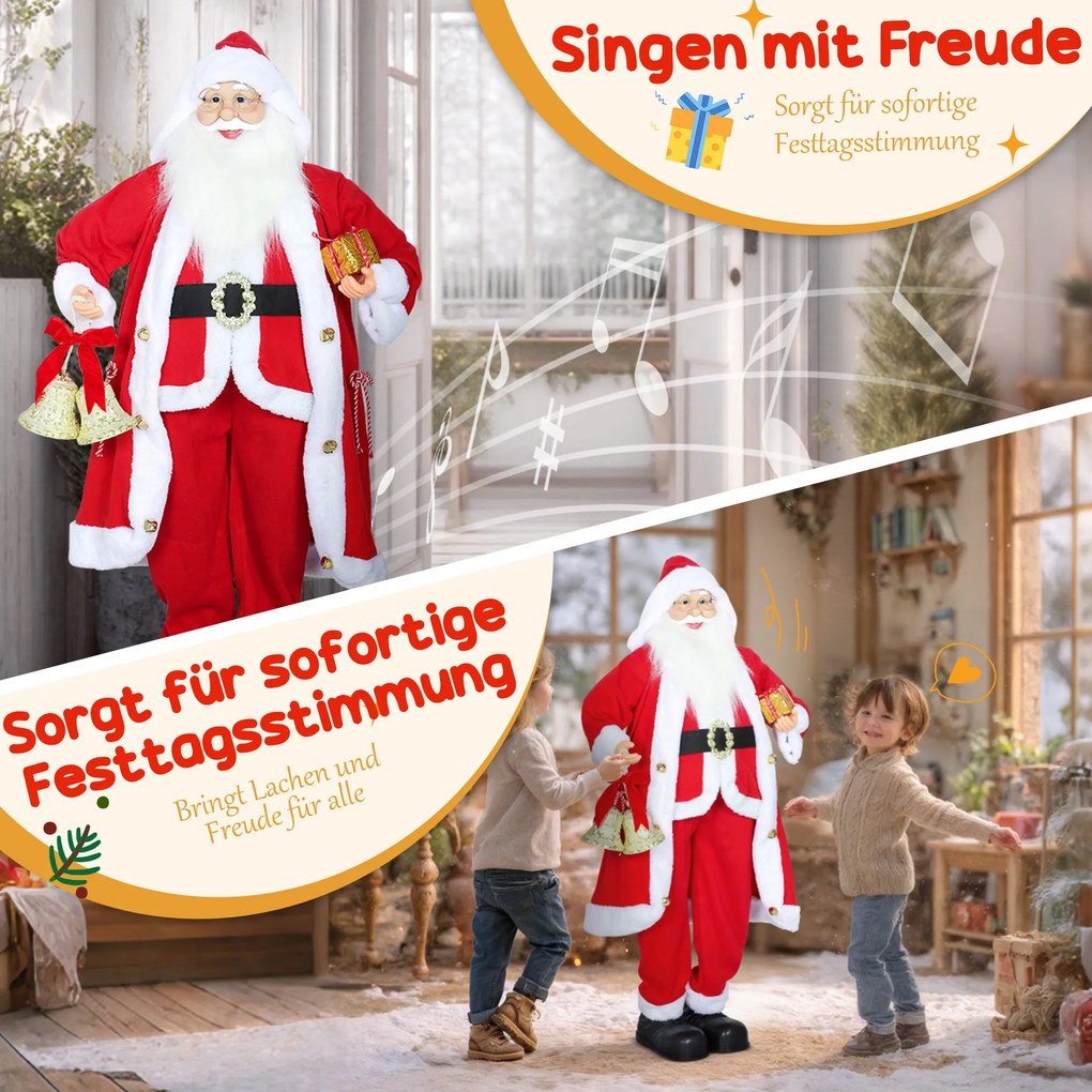 HOMCOM Santa Claus 1,15 m stojící Santa Claus s dárkem a vánoční zvonkohrou do interiéru, červený