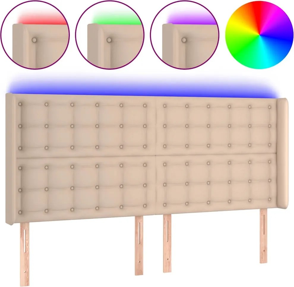 Čelo postele s LED cappuccino 183 x 16 x 118/128 cm umělá kůže 3124155