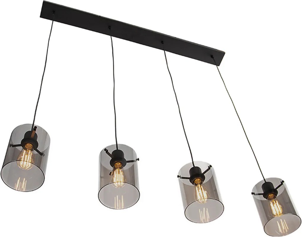 Designové závěsné svítidlo černé s kouřovým sklem 4 světla - Dome