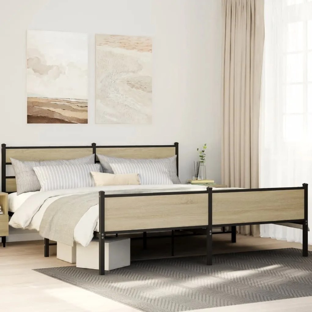 Kovový rám postele bez matrace dub sonoma 180 x 200 cm 3308504