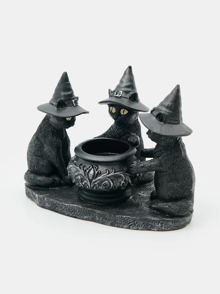 Sinsay - Halloweenový svícen na čajovou svíčku ve tvaru koček s kotlíkem - černá
