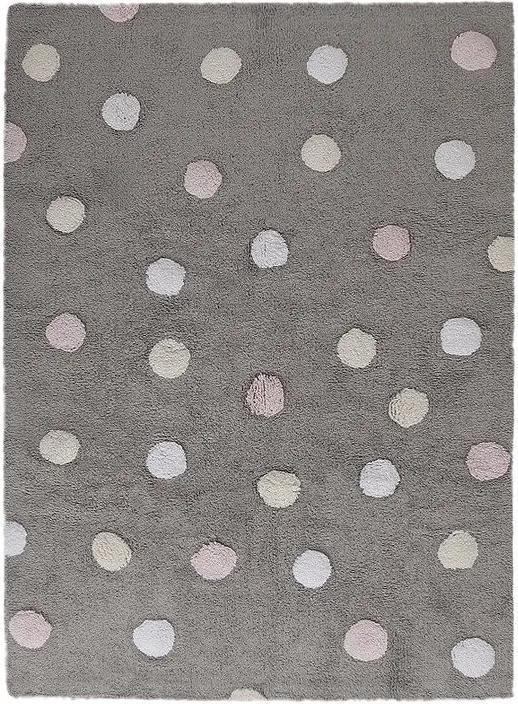 Lorena Canals koberce Pro zvířata: Pratelný koberec Tricolor Polka Dots Grey-Pink 120x160
