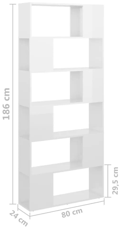 Knihovna / dělicí stěna Montello - bílá vysoký lesk | 80x24x186 cm