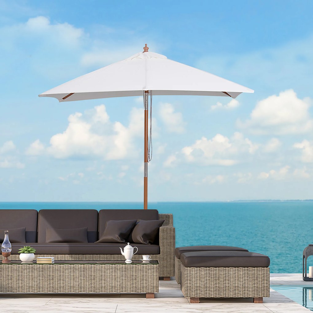 Outsunny skládací zahradní slunečník plážový slunečník 3-stupňový nastavitelný jedlové dřevo+polyester krémová bílá 200 x 150 x 235 cm | Aosom