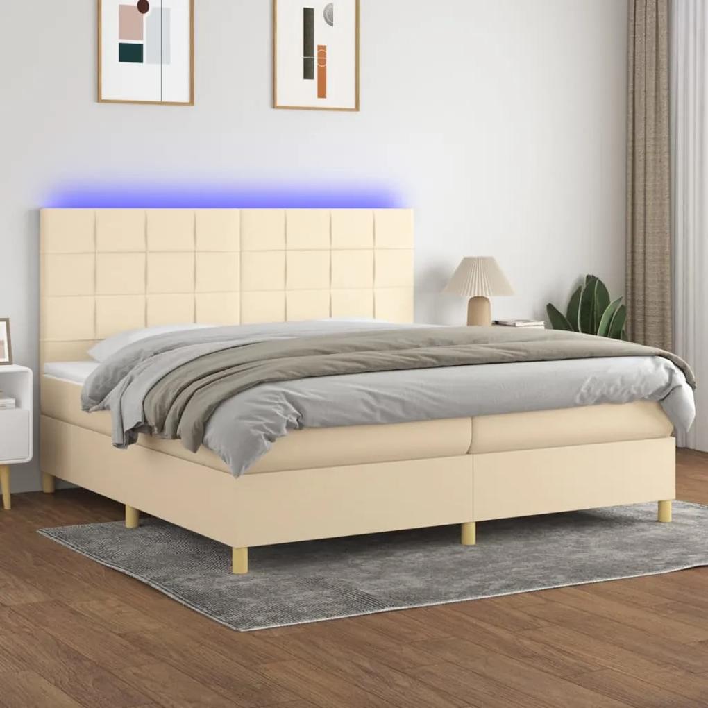 vidaXL Box spring postel s matrací a LED krémová 200x200 cm textil