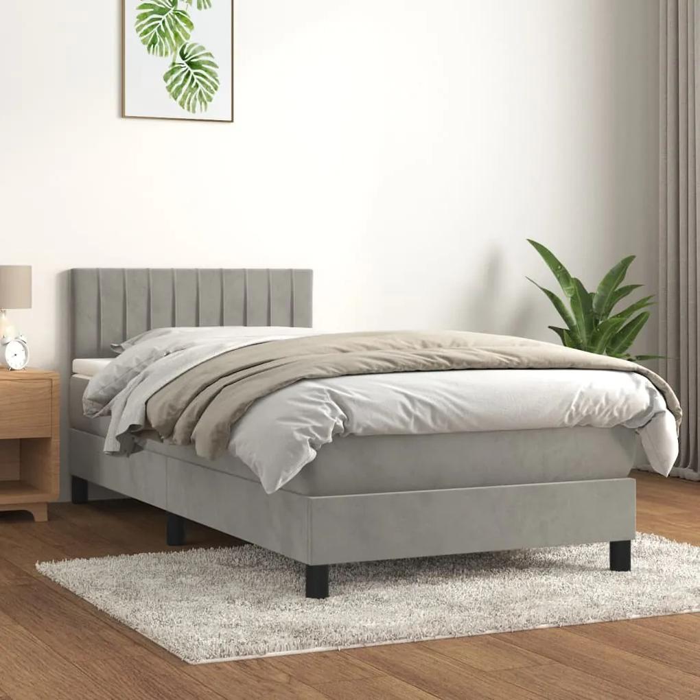 Box spring postel s matrací světle šedá 90x200 cm samet,  3141401