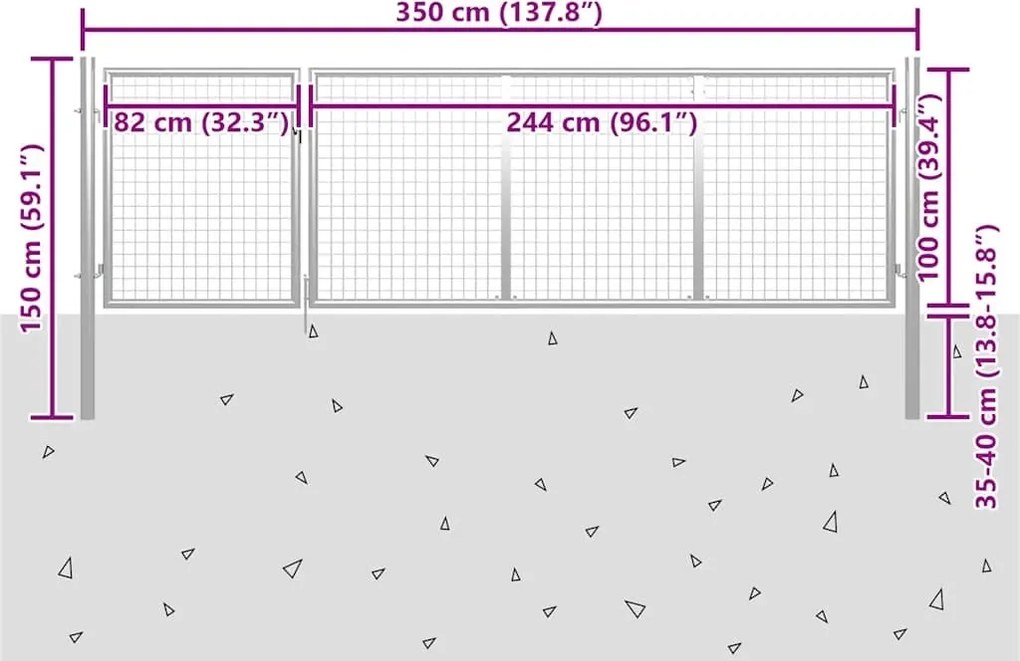 vidaXL Zahradní brána ocelová 350 x 100 cm [144341] Barva: Zelená