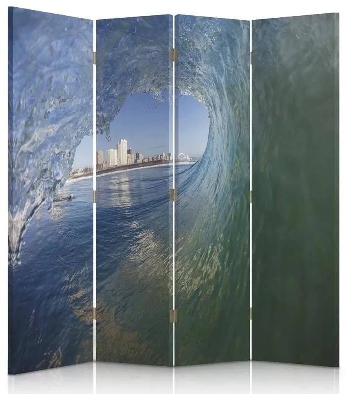 Ozdobný paraván Pohled na mořskou vlnu - 145x170 cm, čtyřdílný, obustranný paraván 360°