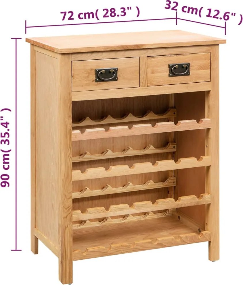 Skříňka na víno 72 x 32 x 90 cm masivní dubové dřevo 247043